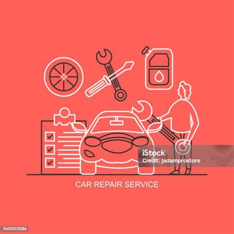 บริการซ่อมรถแนวคิดภาพประกอบเส้นแบน ภาพประกอบสต็อก ดาวน์โหลดรูปภาพตอนนี้ รถยนต์ ยานยนต์