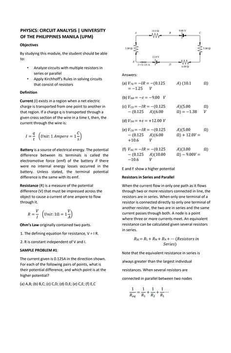 SOLUTION Physics Circuit Analysis Studypool