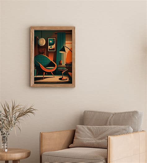 Mid Century Modern Living Room Art Print 1950s Decor Digital Download