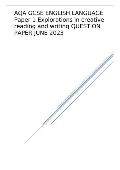 Aqa Gcse English Language Paper 1 Explorations In Creative Reading And Writing Question Paper