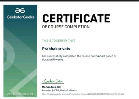 Successfully Completed Dsa Self Placed From Geeks For Geeks Prabhakar