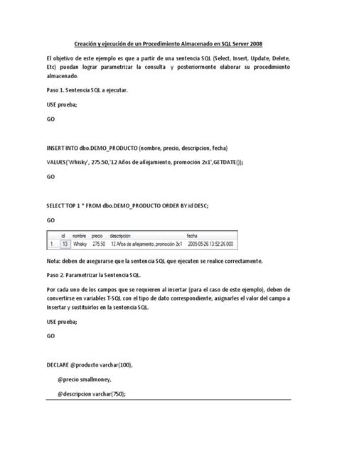 Ejemplos De Stored Procedures Pdf Sql Servidor Sql De Microsoft