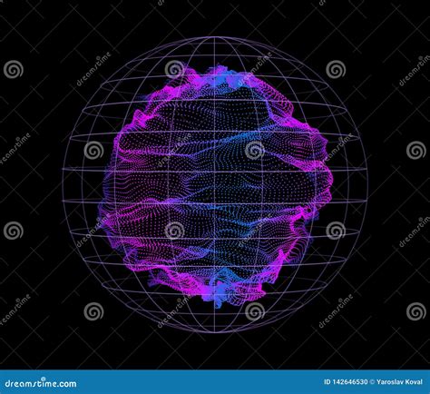 Sphere From Particles Wave Nodes 3d Sea Flow Stock Illustration