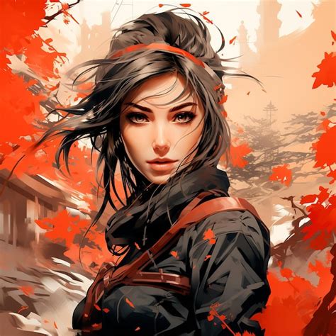 Premium Ai Image Anime Girl Young Ninja Girl On Japan Monument Background