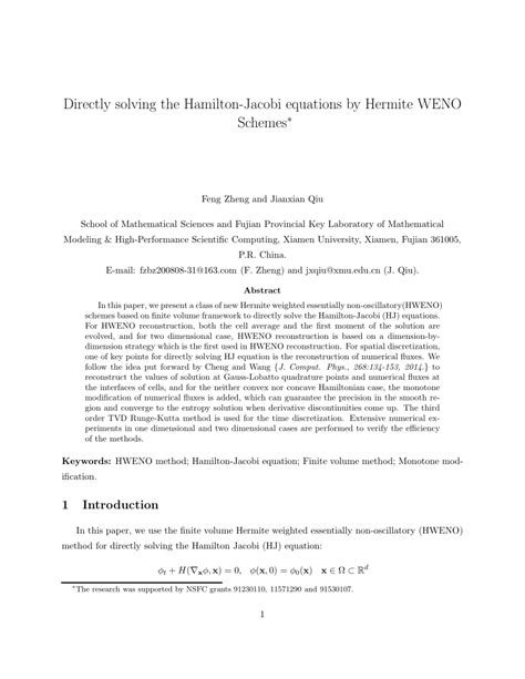 Pdf Directly Solving The Hamiltonjacobi Equations By Hermite Weno