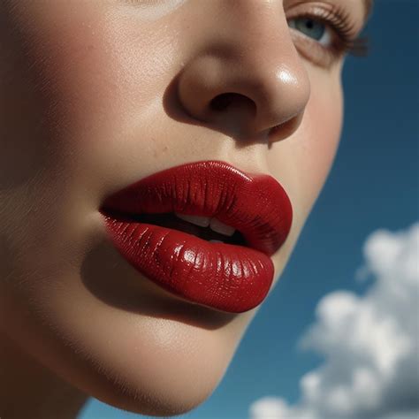 Pair Of Red Puffy Lips Floating Outdoors In Bright Sun Against A Soft