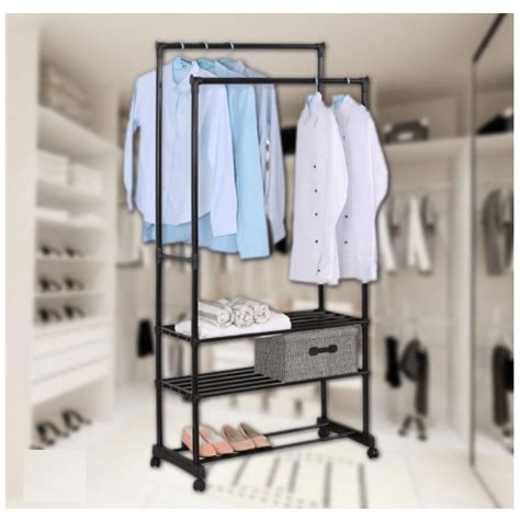 Етажерка с рафтове за дрехи Mixed Закачалка с колелца 3 рафта метален 78 5х 165 см Emag Bg