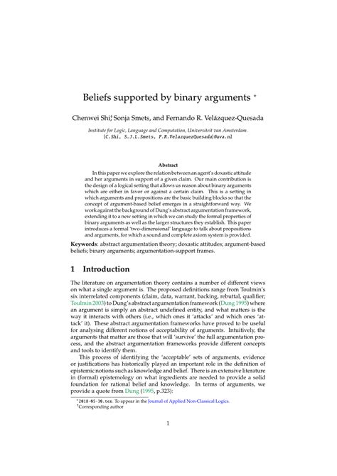 Pdf Beliefs Supported By Binary Arguments