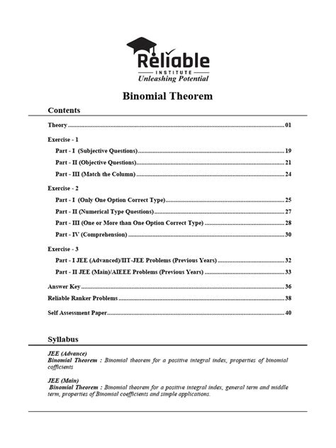 Binomial Theorem Eng 2022 23 Pc Pdf Discrete Mathematics