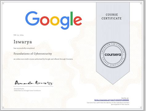 Completed Foundations Of Cybersecurity Course On Coursera Iswarya K