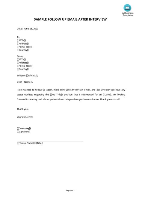 Gratis Email Follow Up After Interview