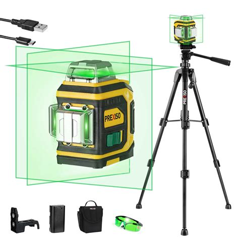 Prexiso Rechargeable 360° Self Leveling Green Laser Level With Tripod Magnetic Base Glasses
