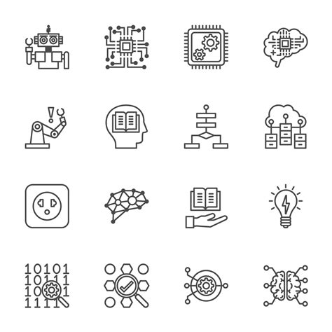 Ai Artificial Intelligence Technology And Machine Learning Icons Vector Thin Line Icons Set