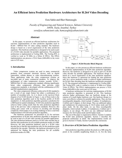 PDF An Efficient Intra Prediction Hardware Architecture For H 264