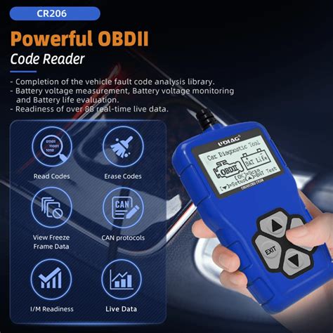 Udiag Udiag Cr206 Obd2 Scanner With Battery Test Car Scan Check Engine Diagnostic Tool Fault