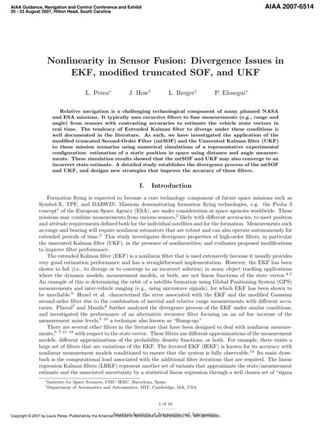 Pdf Nonlinearity In Sensor Fusion Divergence Issues In Ekf Modified Truncated Gsf And Ukf