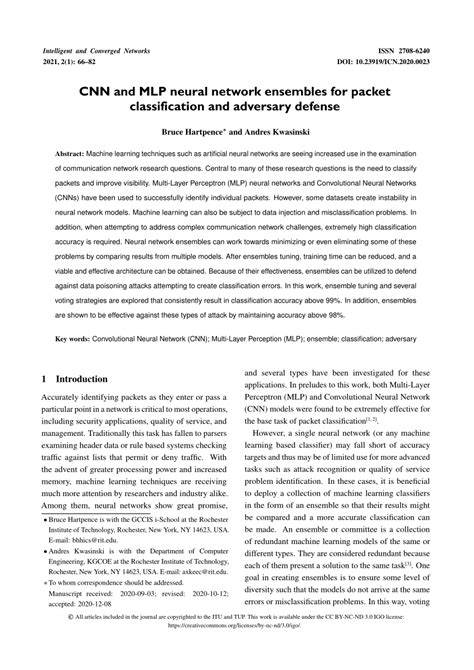 Pdf Cnn And Mlp Neural Network Ensembles For Packet Classification And Adversary Defense