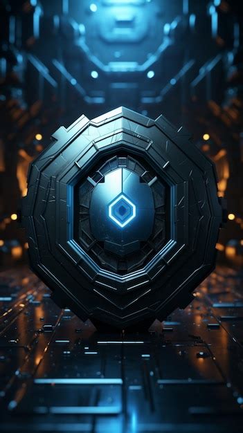 Premium Photo A Blue Background Sets The Stage For A Shield Lock Icon And Binary Code Vertical