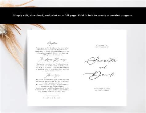 Calligraphy Wedding Program Template Modern Wedding Program Printable