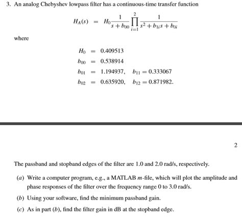 An Analog Chebyshev Lowpass Filter Has A