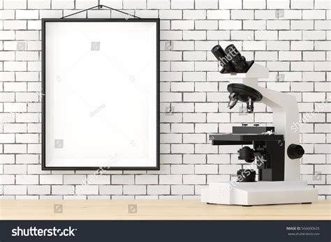 Modern Laboratory Microscope Front Brick Wall Stock Illustration