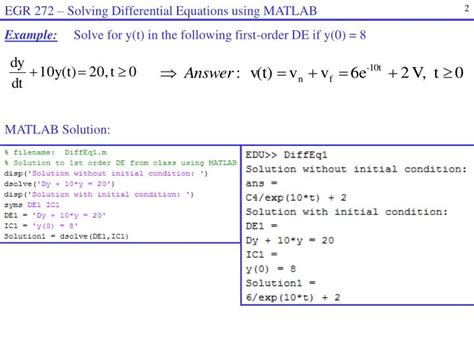 ppt solving differential equations using matlab notes on using