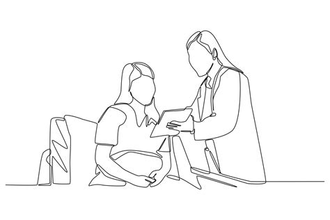 Una Sola Paciente De Dibujo De Una Línea Está Consultando A Un Médico