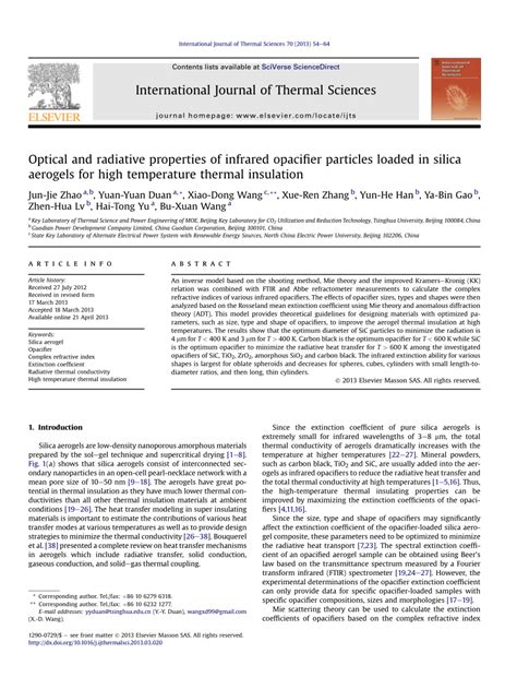 Pdf Optical And Radiative Properties Of Infrared Opacifier Particles Loaded In Silica Aerogels