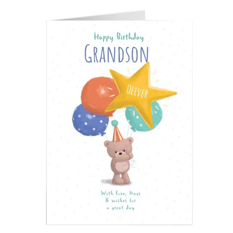 Buy Hugs Bear Personalised Birthday Card Grandson Wishes For A Great
