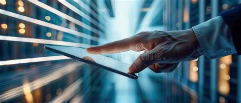 Hand Using Touchscreen Device In Urban Setting Generative Ai Stock