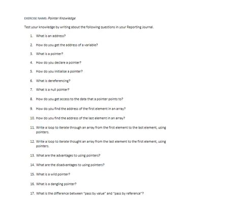 Solved EXERCISE NAME Pointer Knowledge Test Your Knowledge Chegg