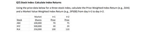 Solved Q7 Stock Index Calculate Index Returns Using The