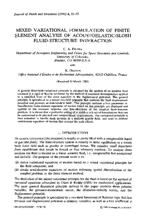 Pdf Mixed Variational Formulation Of Finite Element Analysis Of