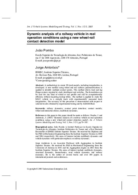 pdf dynamic analysis of a railway vehicle in real operation