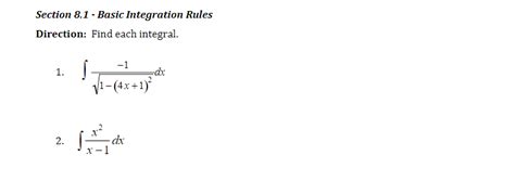 Solved Section 8 1 Basic Integration Rules Direction Find Chegg Com