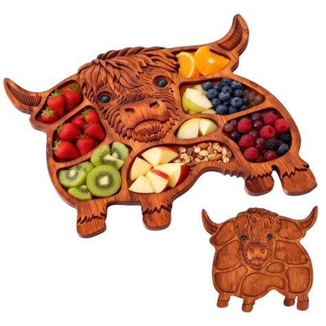 Highland Cow Wooden Charcuterie Board Wooden Cow Food Platter