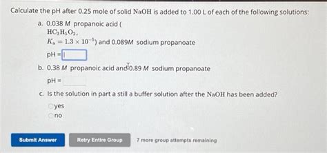 Solved Calculate The PH After Mole Of Solid NaOH Is Chegg Com