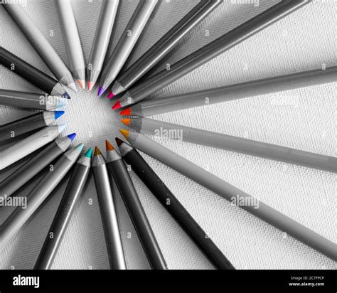 Greyscale Shot Of A Circle Made With Color Pencils Great For A Cool Background Or Wallpaper