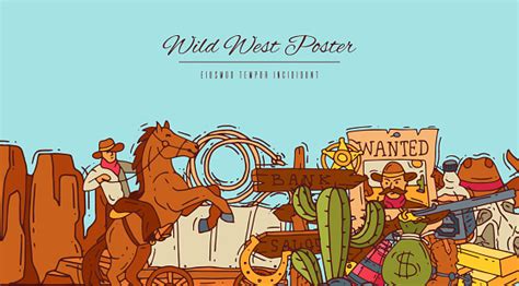 와일드 웨스트 카우보이 요소 텍스트에 대한 장소 배너 서양 화려한 카우보이 모자 부츠와 말굽 포스터 올가미 밧줄에 대한 스톡 벡터 아트 및 기타 이미지 Istock