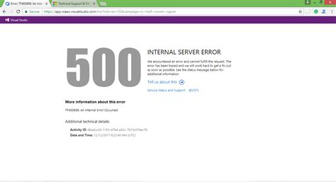 Visual Studio 500 Internal Server Error On Signing Page In Vsts