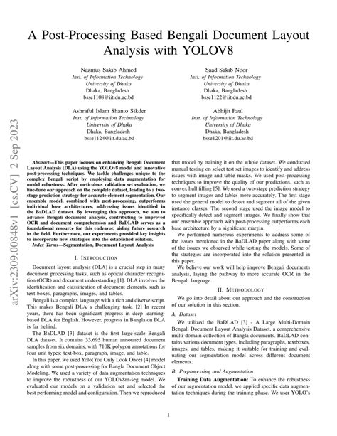 Pdf A Post Processing Based Bengali Document Layout Analysis With Yolov8