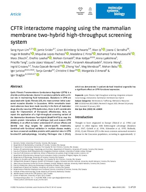 Pdf Cftr Interactome Mapping Using The Mammalian Membrane Two Hybrid High Throughput Screening