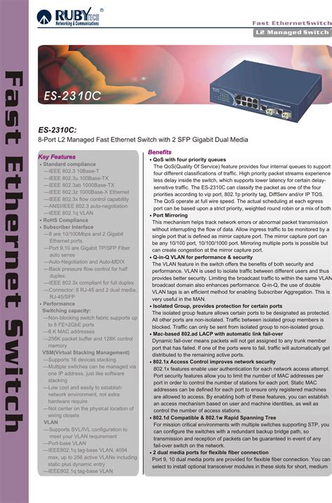 Ruby Tech Es 2310c Users Manual L2 Managed Switch Solutions ¦±
