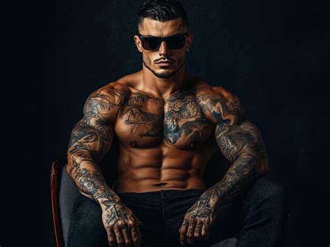 A Man With Tattoos On His Arms And A Tattoo On His Chest Premium Ai