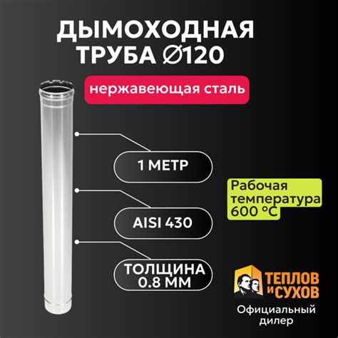 Труба для дымохода 120 моно одностенная из нержавеющей стали 1 метр/0.8 ...