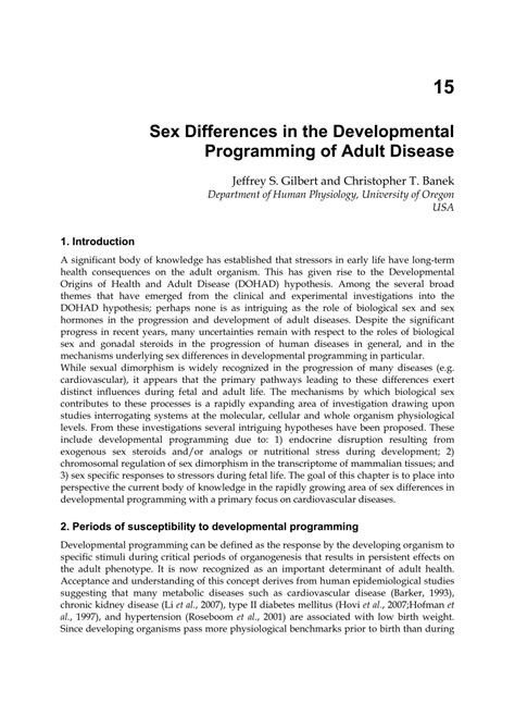 Pdf Sex Differences In The Developmental Programming Of Adult Disease
