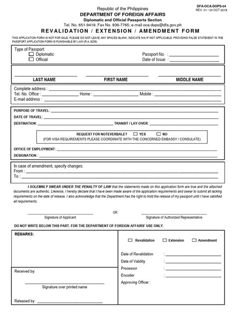 Official Passport Revalidation Form Pdf Passport Travel Visa