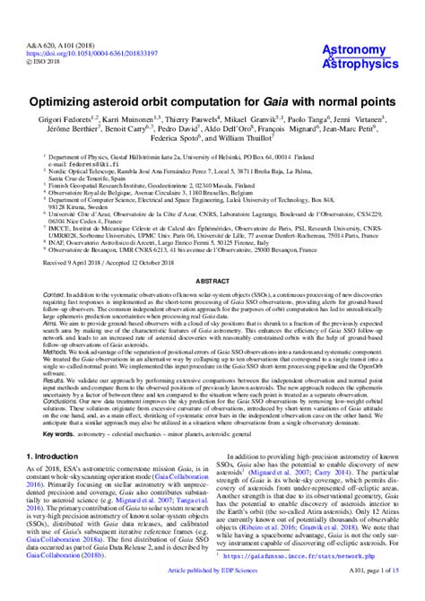 Pdf Optimizing Asteroid Orbit Computation Forgaiawith Normal Points