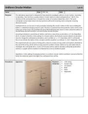 PHY Lab Docx Uniform Circular Motion Name Purpose Lab Class PHY Date This