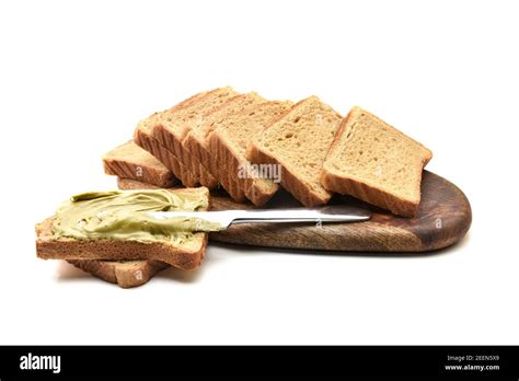 Toast With Pistachio Cream Lying On Plain Toasts Isolated On White